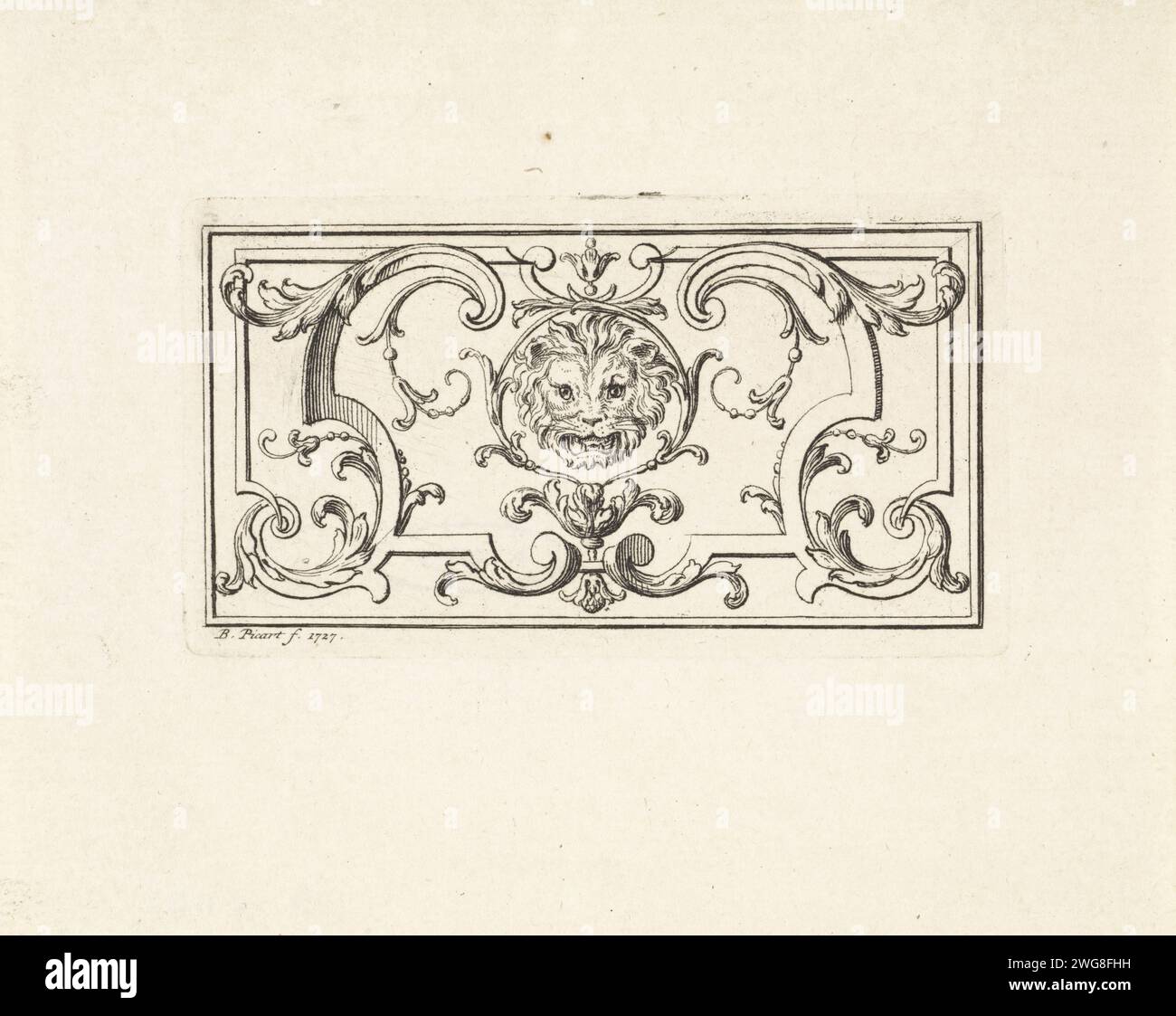 Ornament with Leeuwenkop, Bernard Picart, 1727 print Amsterdam paper ...