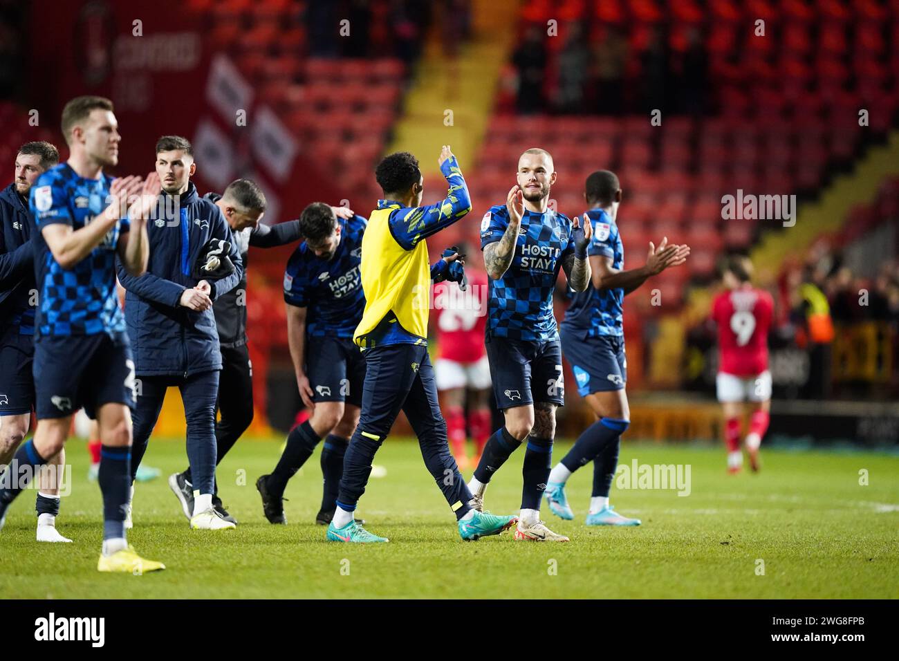 LONDON, ENGLAND - FEBRUARY 3: The Derby County players clapping the ...
