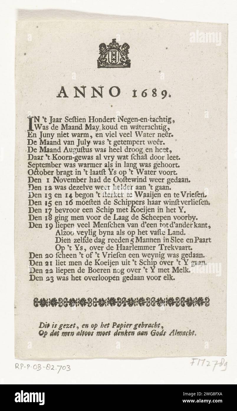 Fresh over the weather of 1689, 1689 - 1690 text sheet Leaf (from an ...