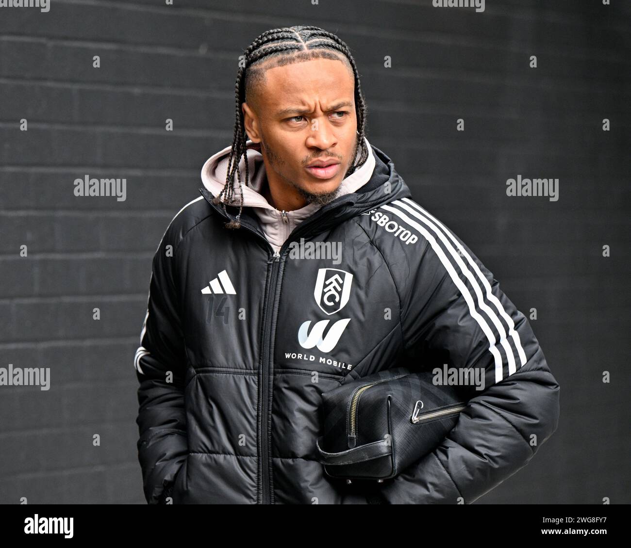 Bobby De Cordova-Reid of Fulham arrives ahead of the match, during the ...