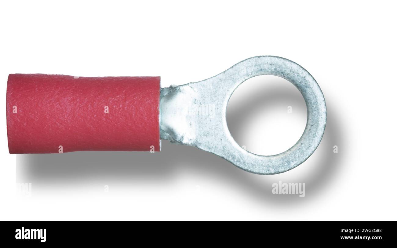 Red terminal post for wiring with a shadow behind Stock Photo - Alamy