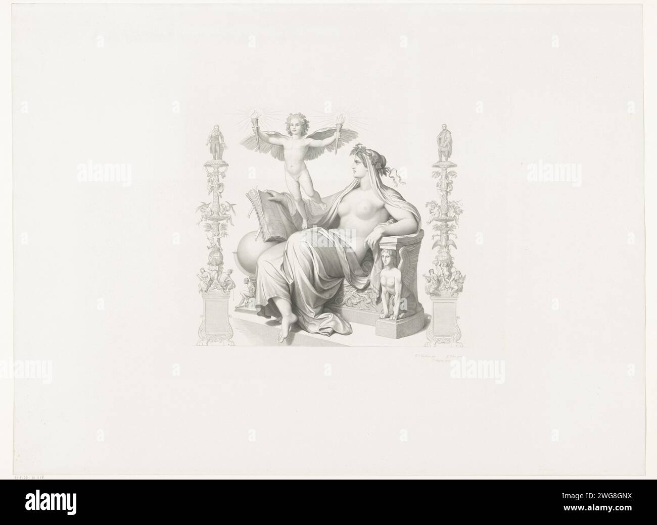 Sitting female personification with Genius, Gustav Eilers, After ...