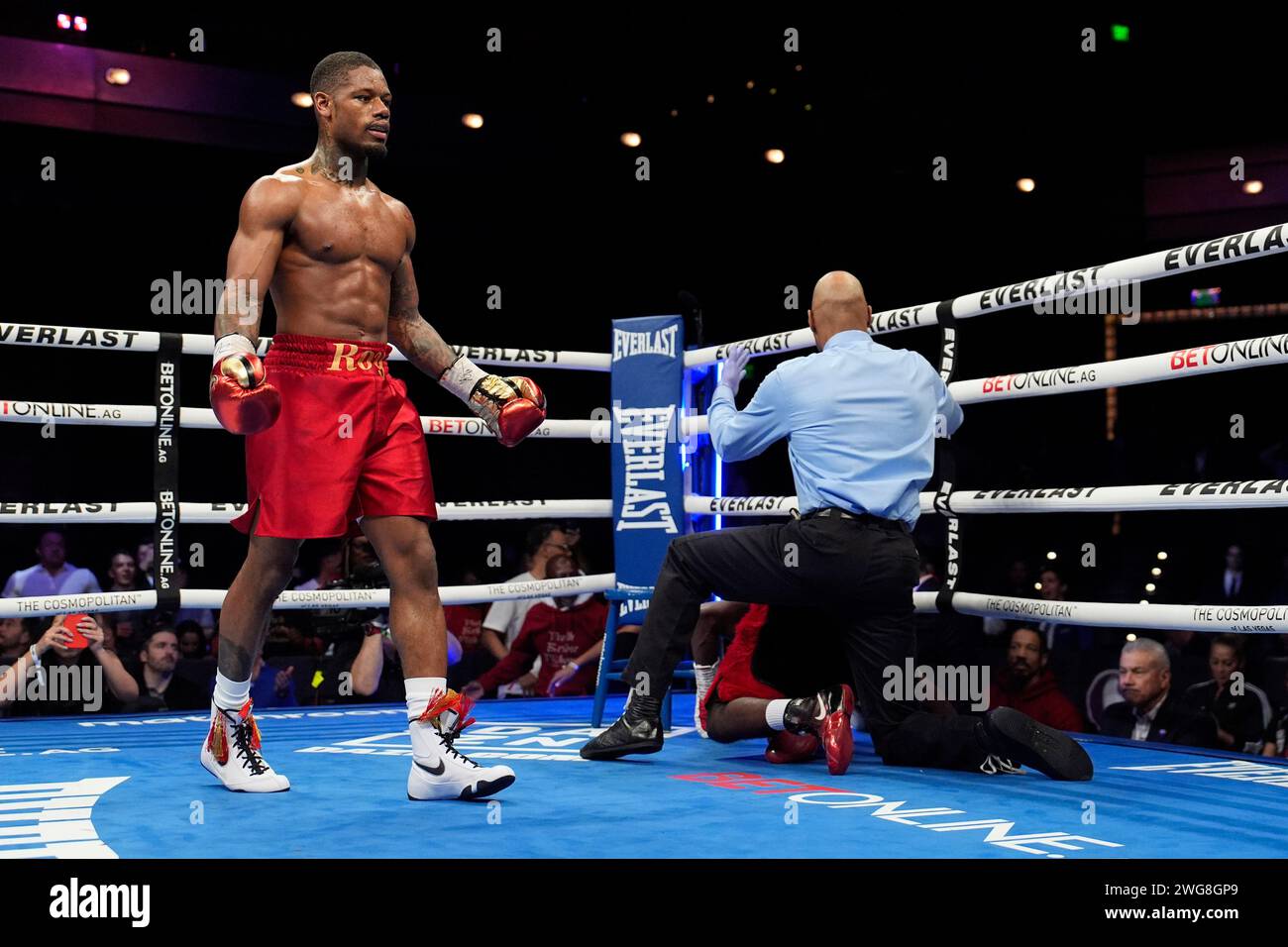 Austin Williams celebrates after knocking down Armel Mbumba-Yassain in ...