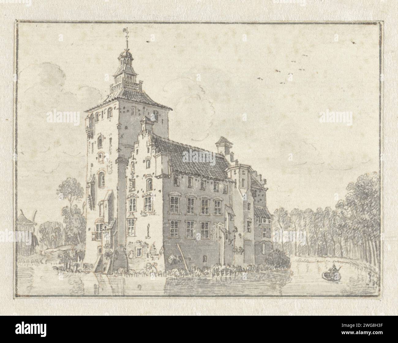 The Den Ham house, near Vleuten, Jan de Beijer, 1744 drawing paper. ink ...