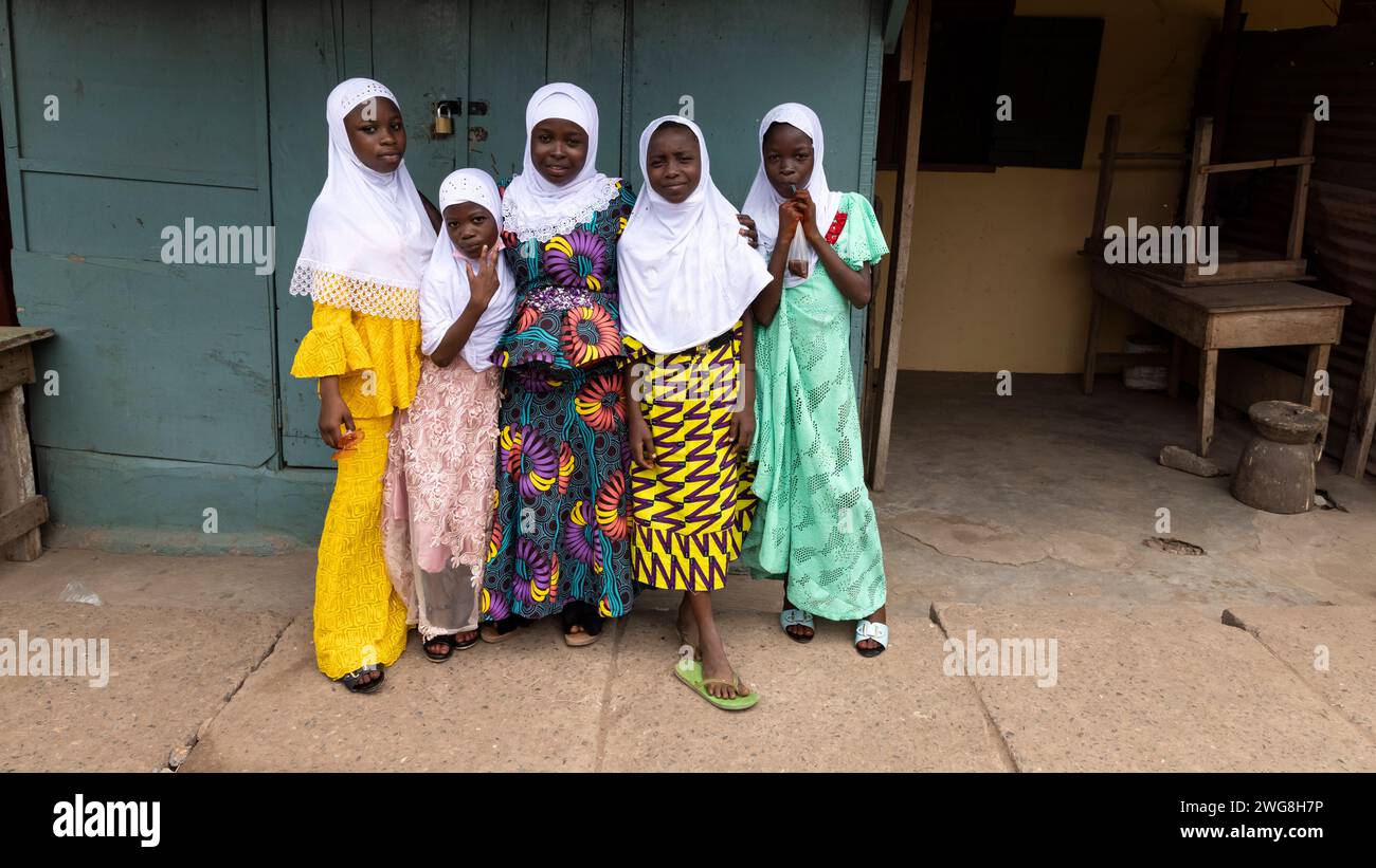 Five young girls Muslin friends Nima Accra Ghana Africa. Poverty ...