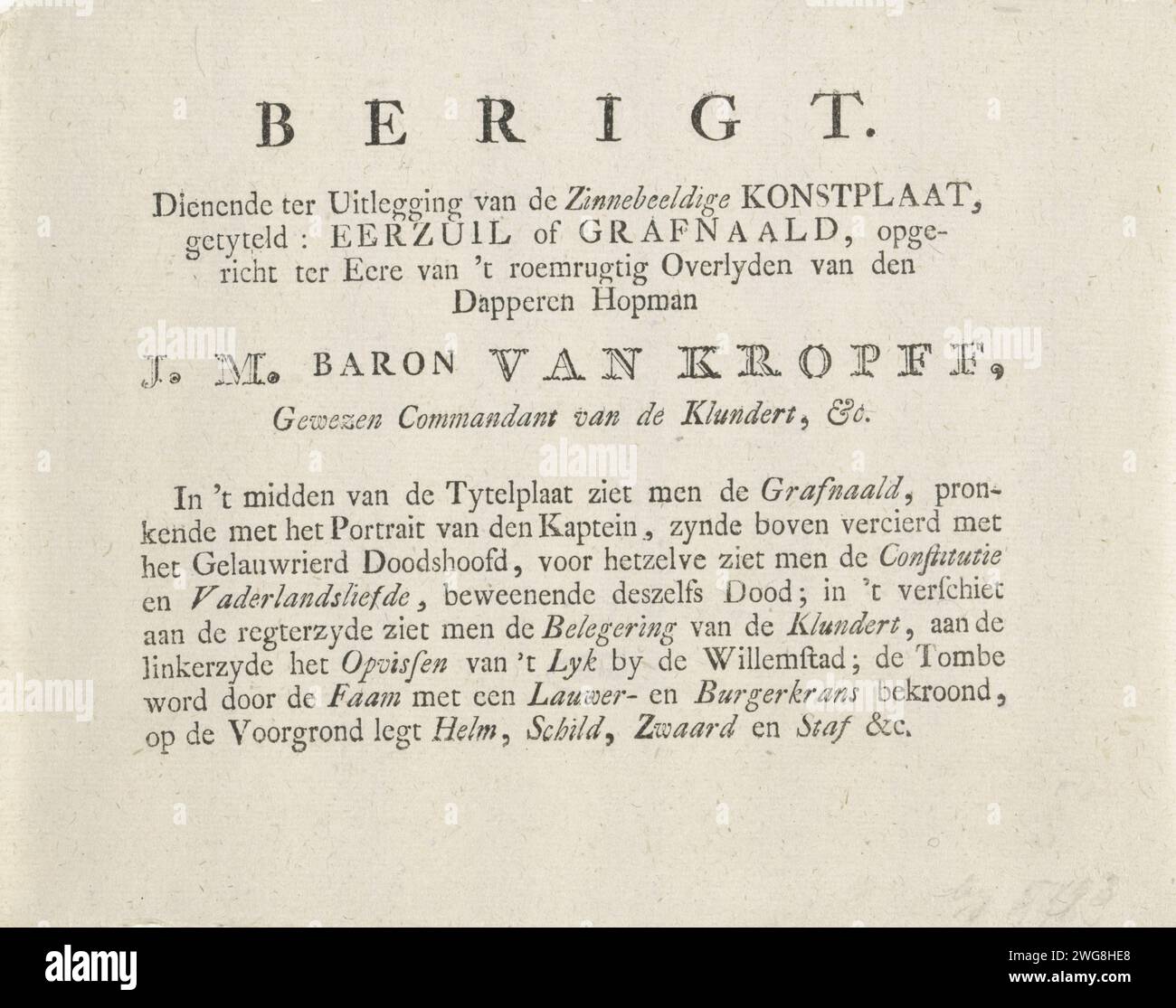 Explanation of the print with the monument for J.M. Baron von Kropff ...