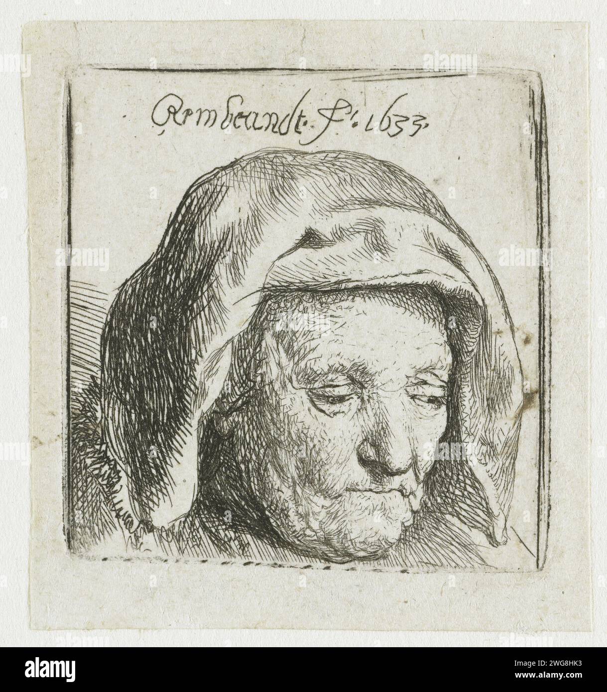 Rembrandt’s Mother, Rembrandt van Rijn, 1633 print paper etching Stock ...