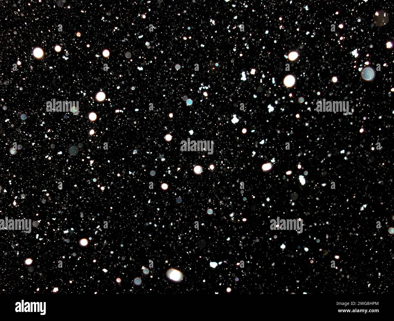 snow flakes at night, black background. snowing, taken with flash Stock ...