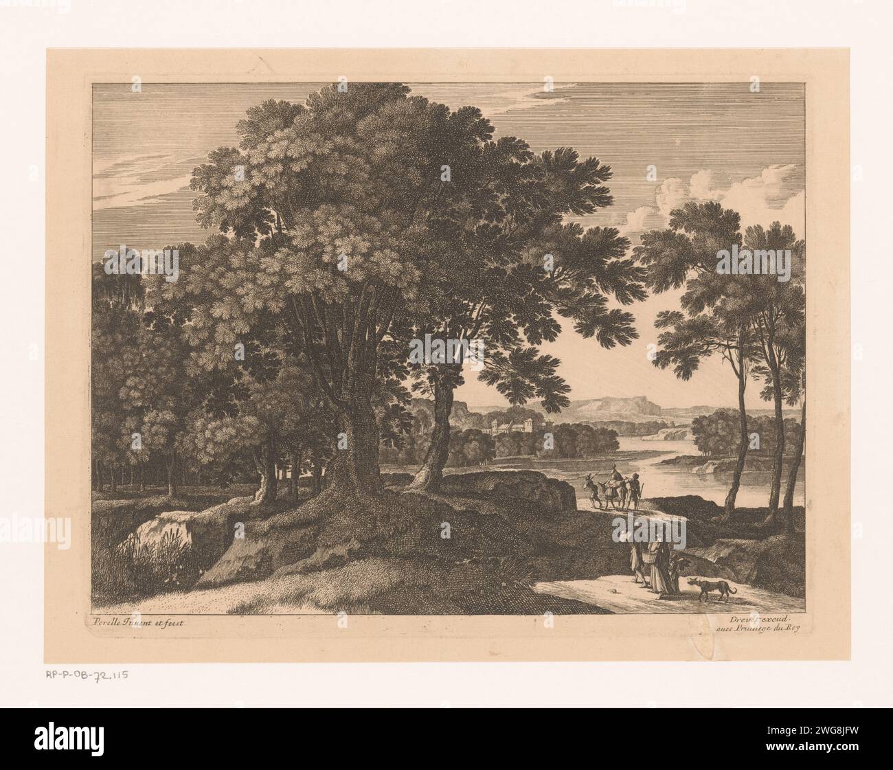 Landscape with trees and travelers along a river, Nicolas Perelle, 1673 ...