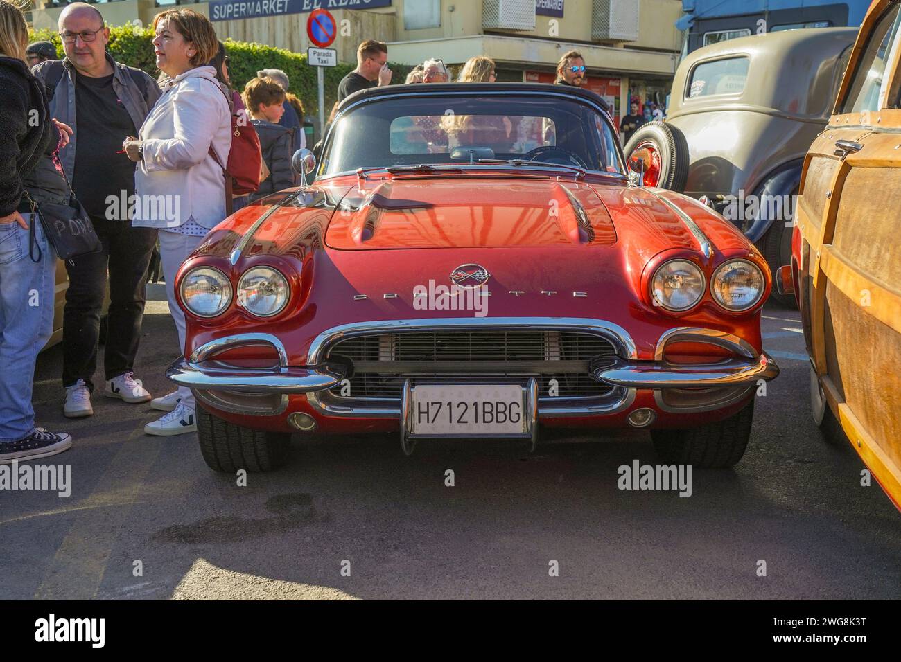 Front of a Chevrolet Corvette 1962, street during Torremolinos fifties ...