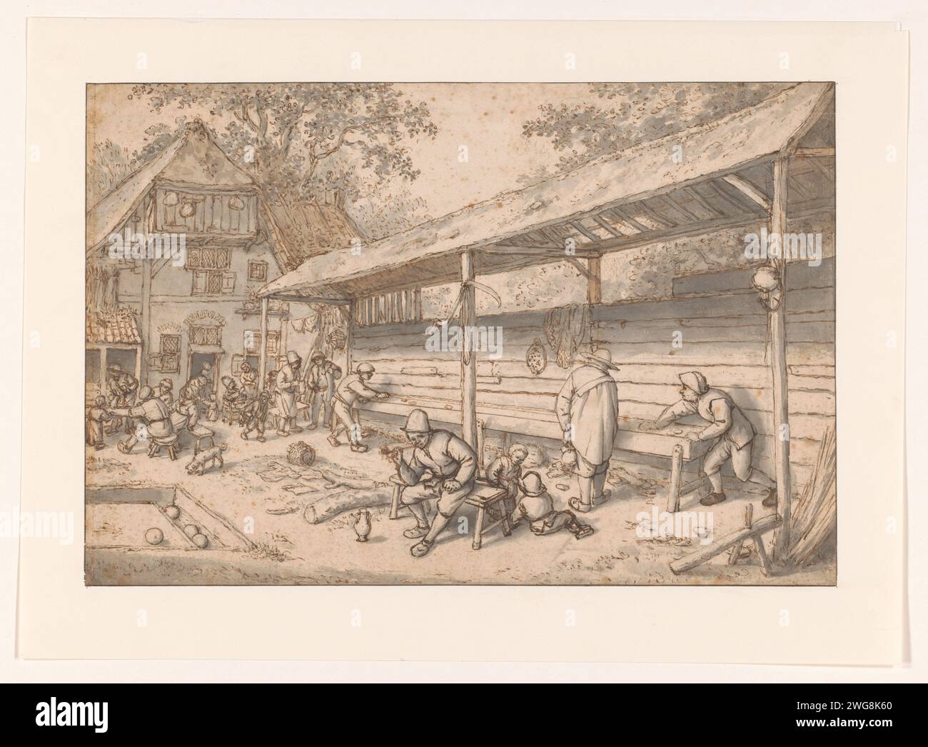 Tavern Games, Adriaen van Ostade, 1677 drawing Design for a watercolor ...