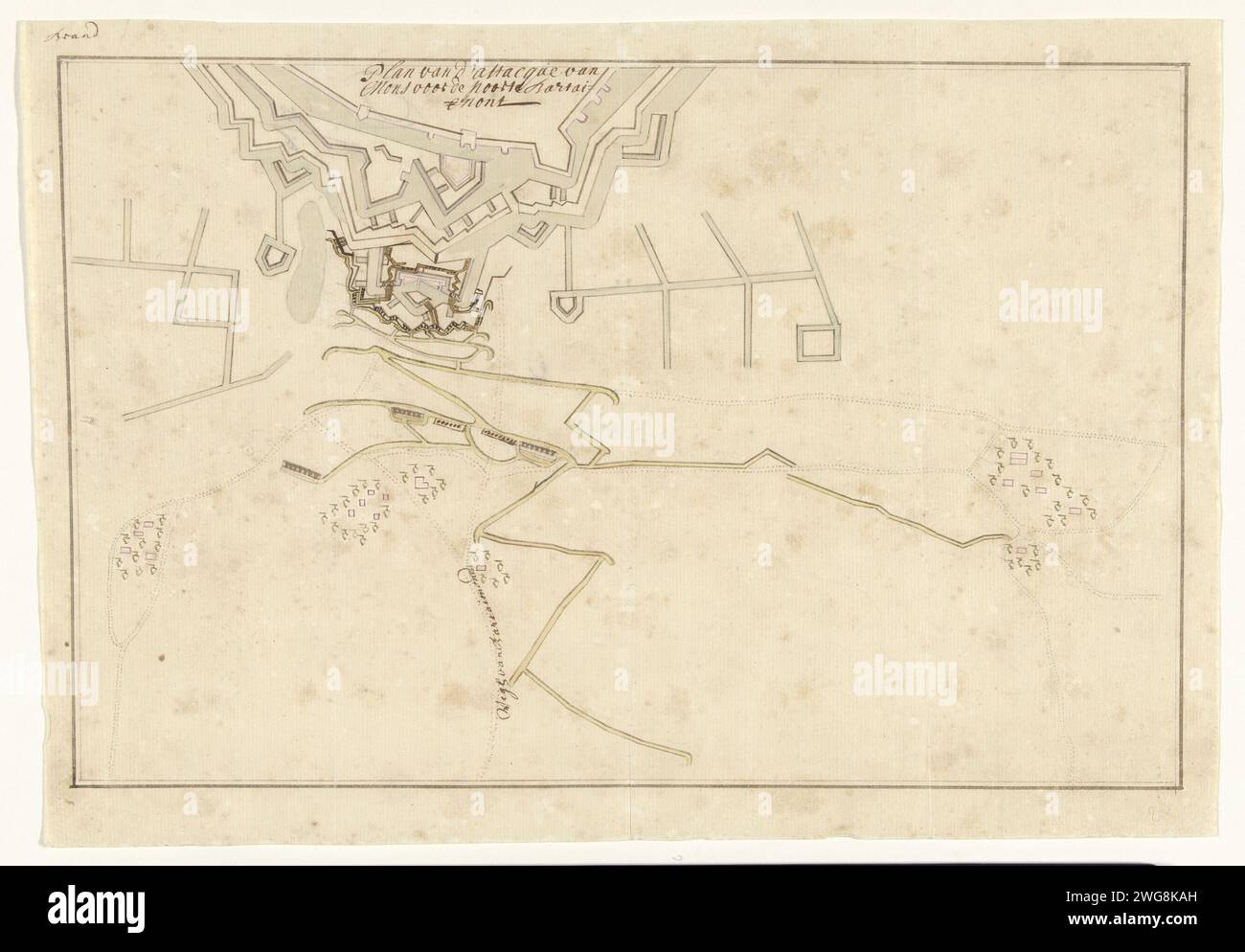 Siege of Mons, 1709, 1709 drawing Map with the attack on a gate of the ...