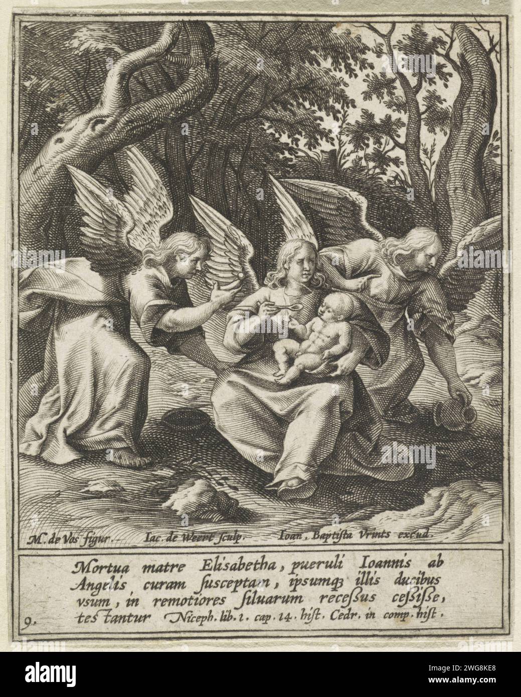 Johannes de Baptist with three angels in the wilderness, Jacob de Weert ...