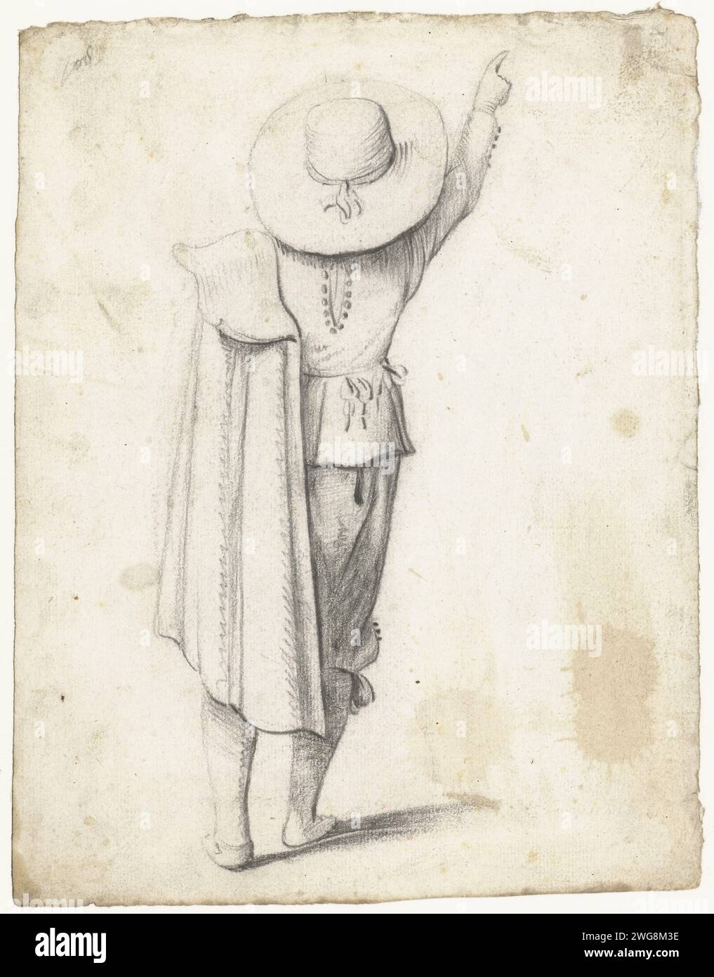 Standing boy with a cloak, seen from behind, 1627 - c. 1655 drawing ...