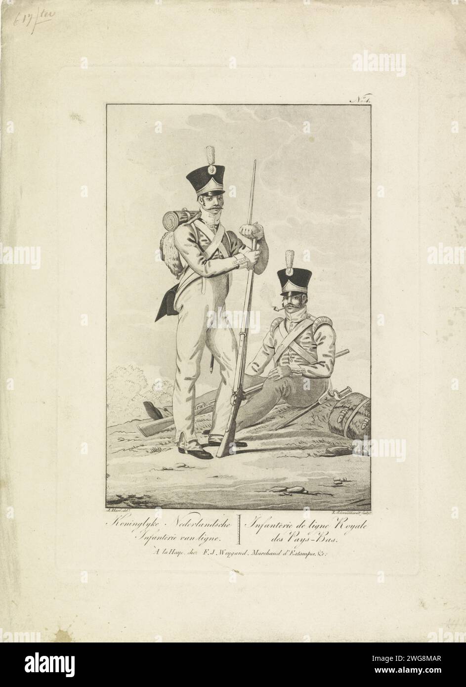 Two soldiers from a Line Regiment, 1814-1818, Leonardus Schweickhardt ...