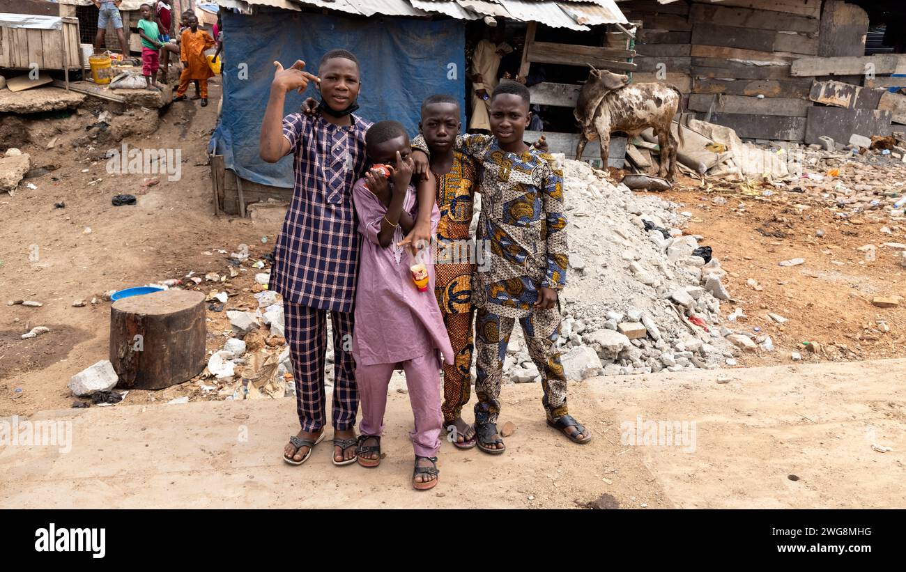 Young Boys Nima Accra Ghana Muslim neighborhood. In poverty stricken ...