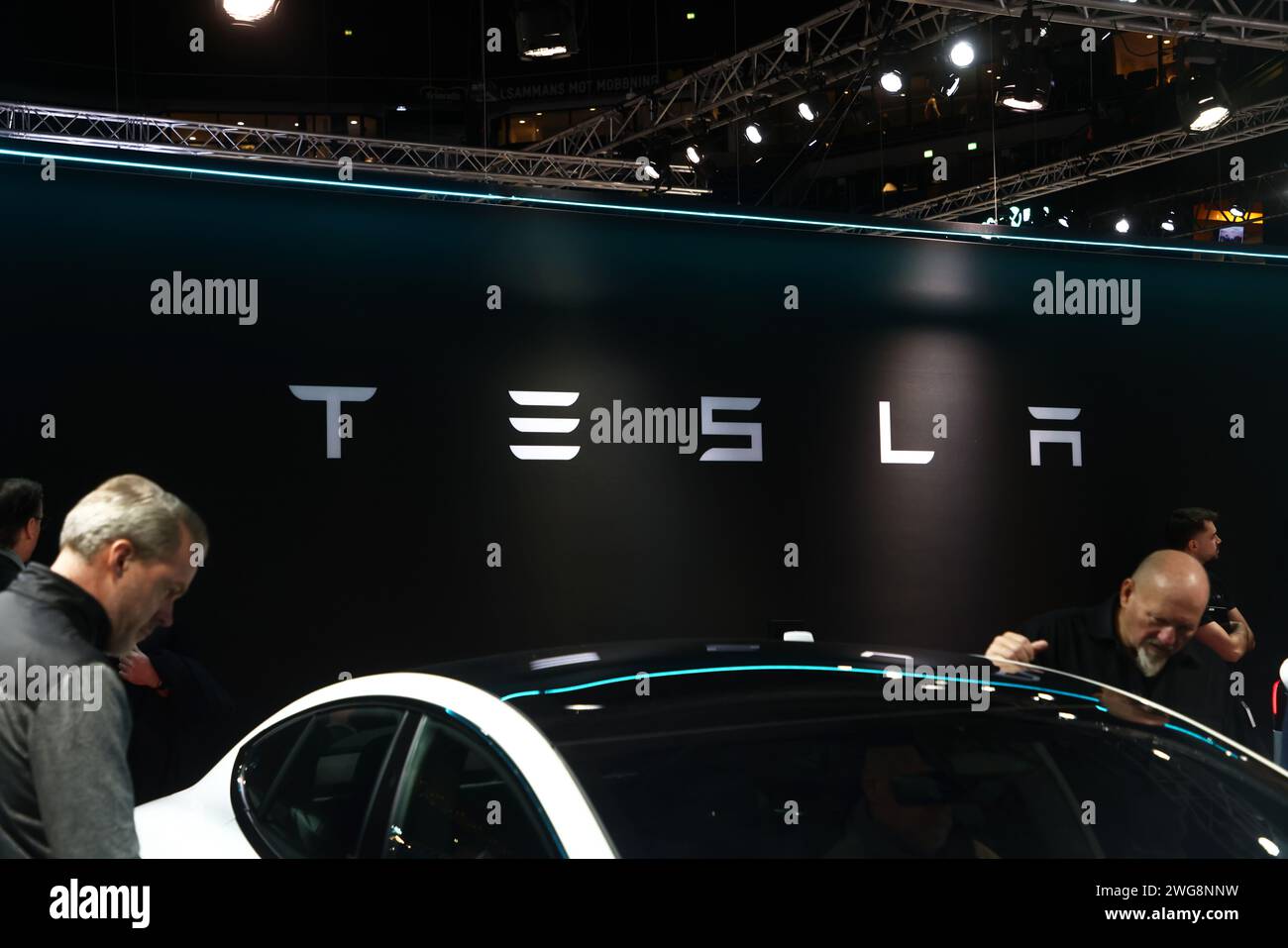 Tesla logo during Friday's press screening during Europe's largest ...