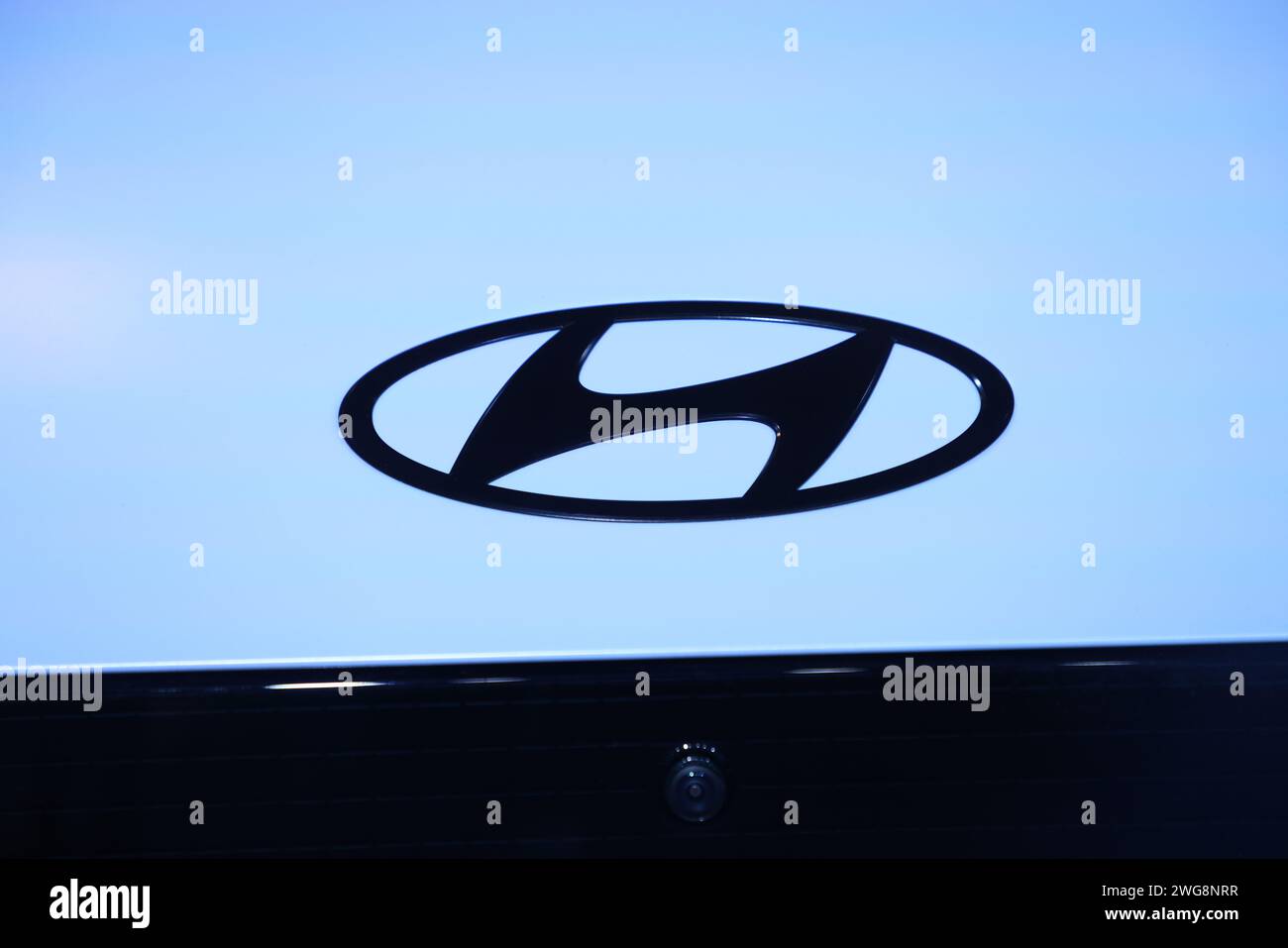 Hyundai logo during Friday's press screening during Europe's largest ...