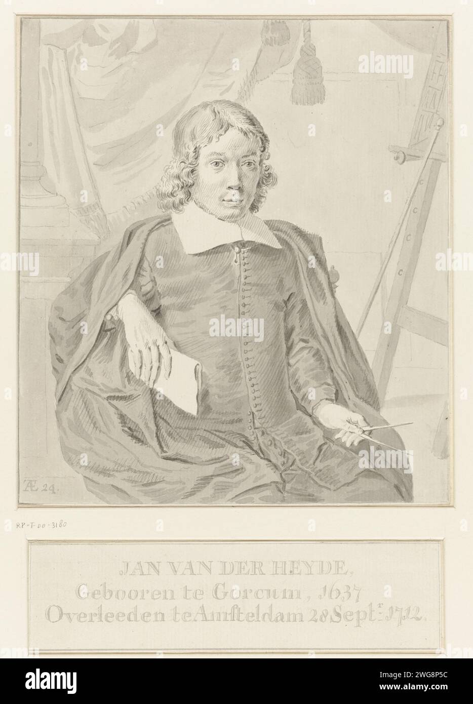 Portrait of Jan van der Heyden, sitting with passer, Anonymous, After ...