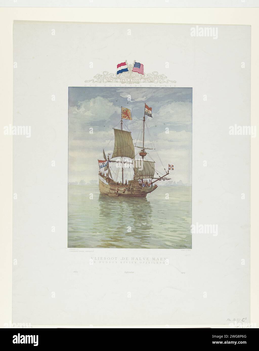 Henry Hudson's ship on the Hudson River, 1609, 1909 The ship of Henry ...