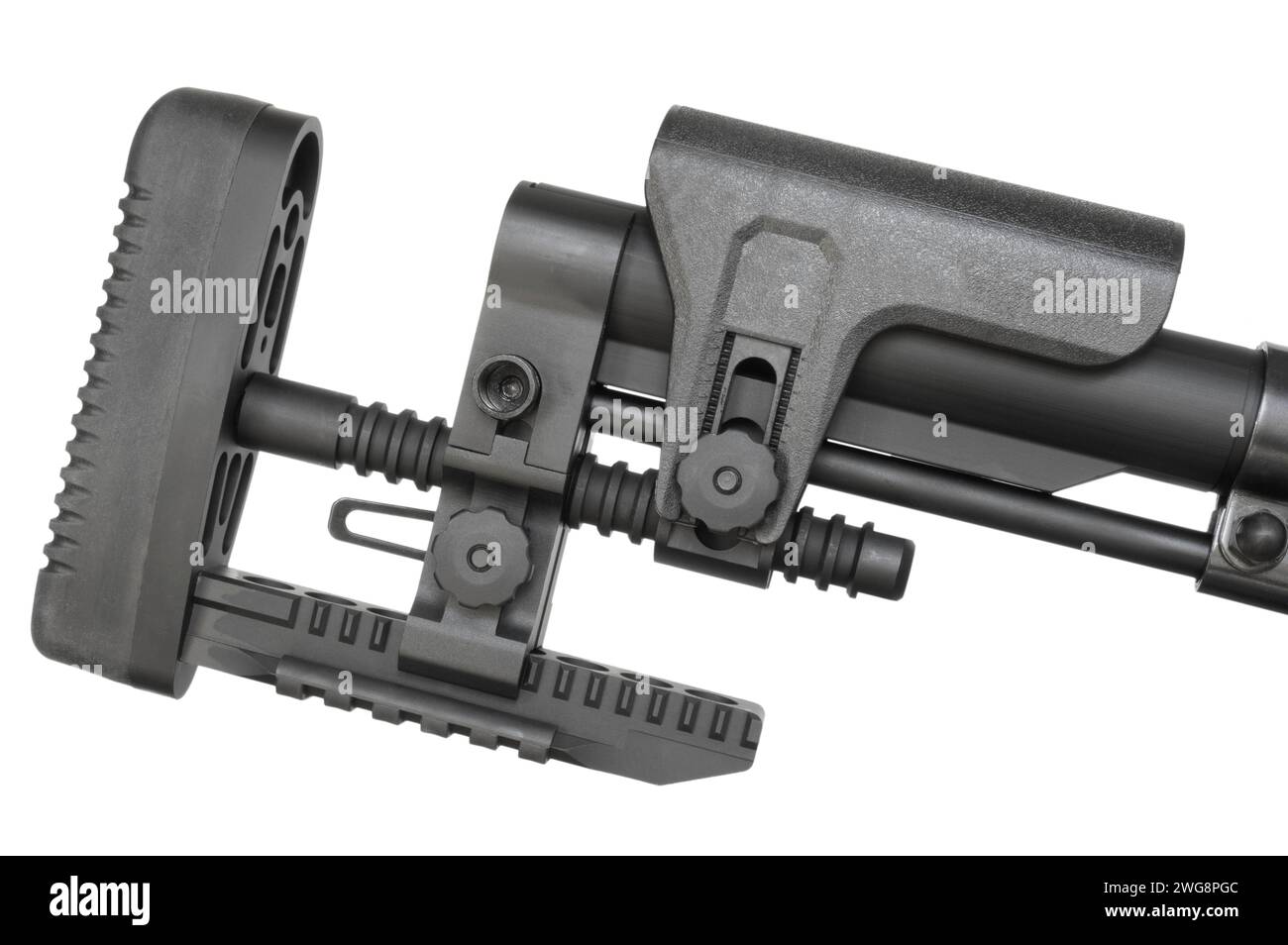 Modern rifle stock that has a recoil pad that can adjusted for length ...
