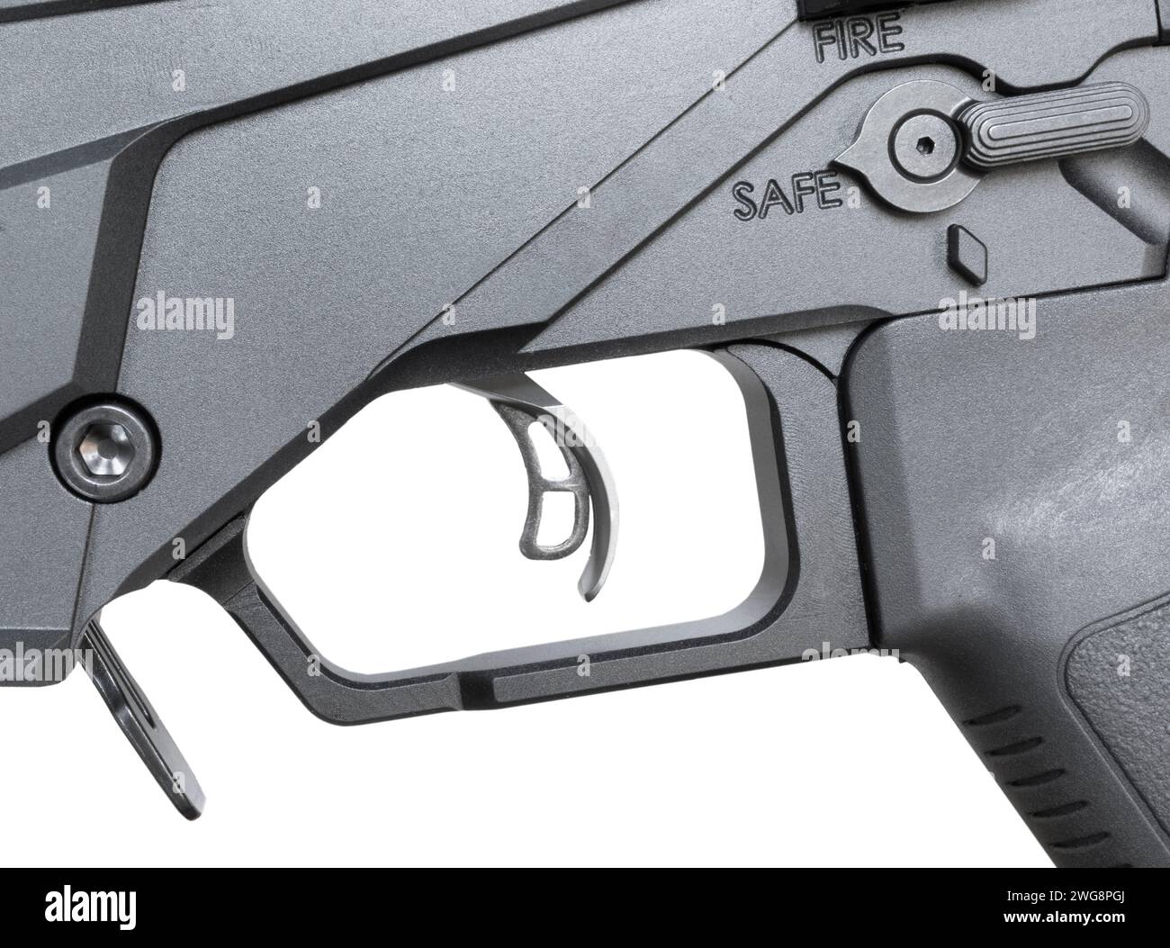 Side view of a trigger with two levers and safety on a modern rifle ...