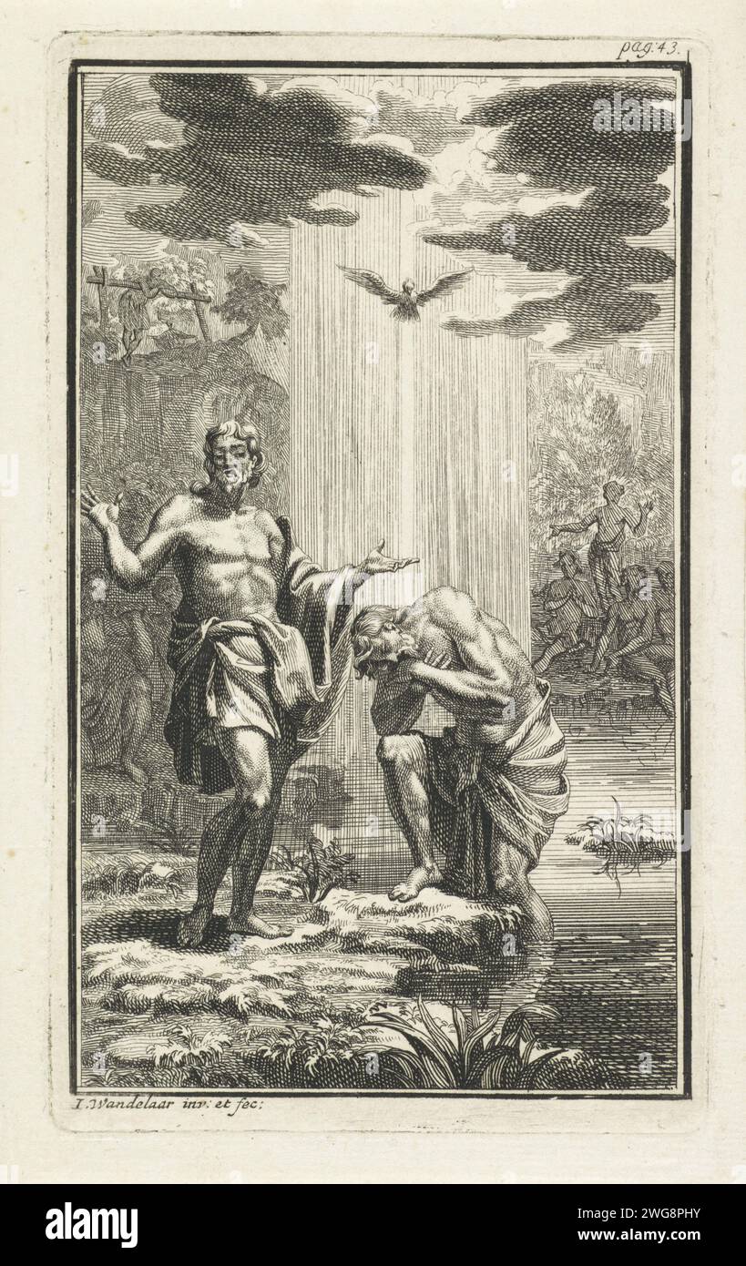 Baptism of Christ, Jan Wandelaar, 1725 print Christ is baptized by John the Baptist in the ...