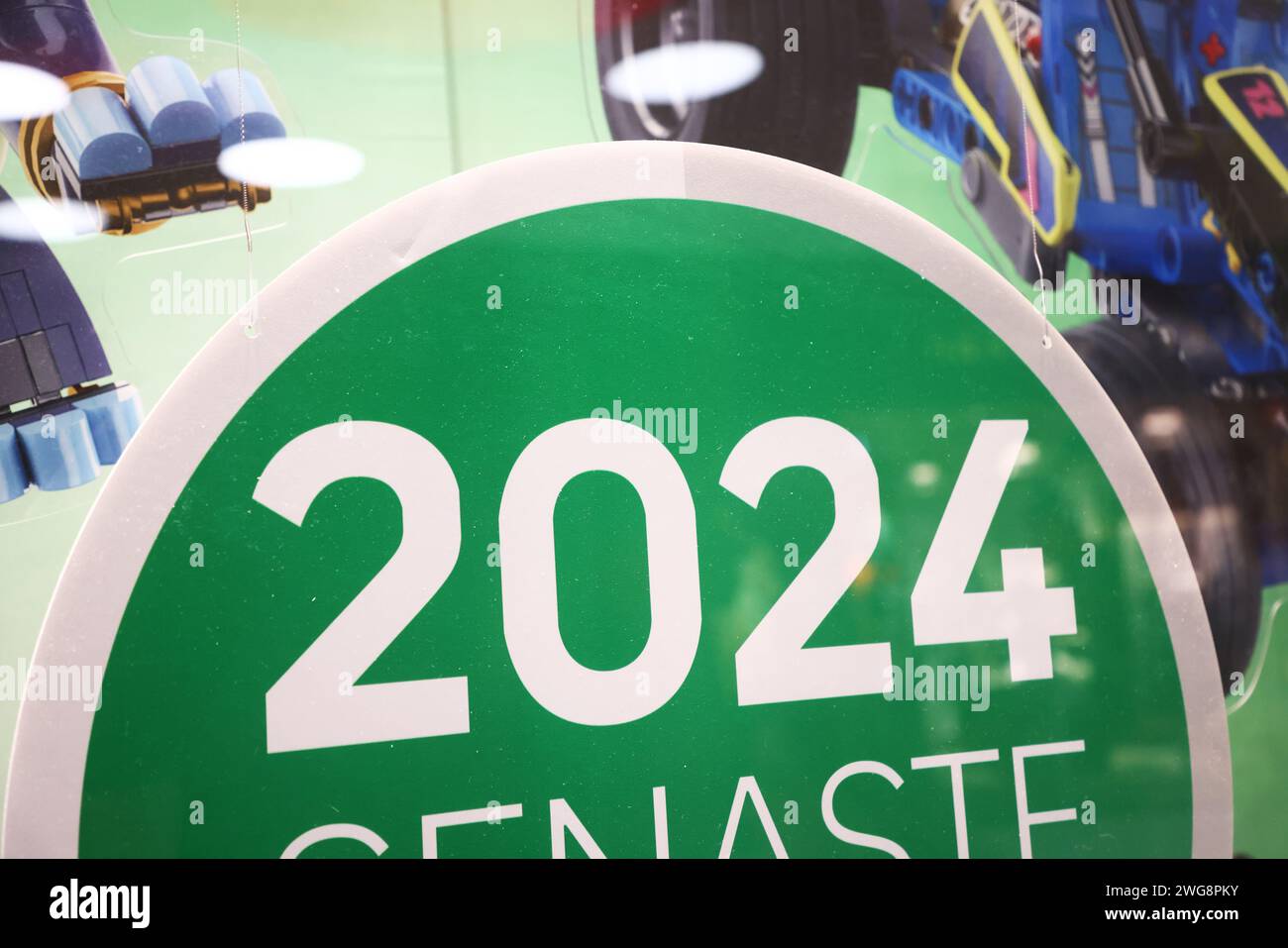2024 sign in a storefront, Westfield Mall of Scandinavia, Stockholm ...