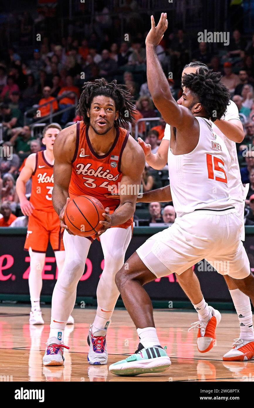 CORAL GABLES, FL - FEBRUARY 03: Virginia Tech forward Mylyjael Poteat ...