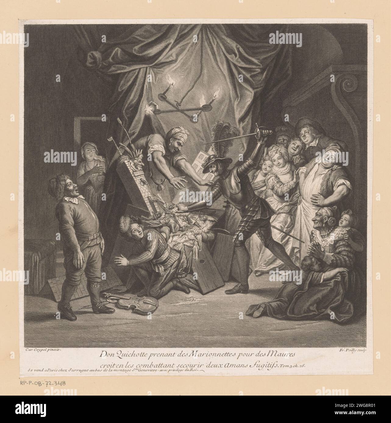 Don Quixote destroys a puppet show with puppets, François de Poilly (II ...