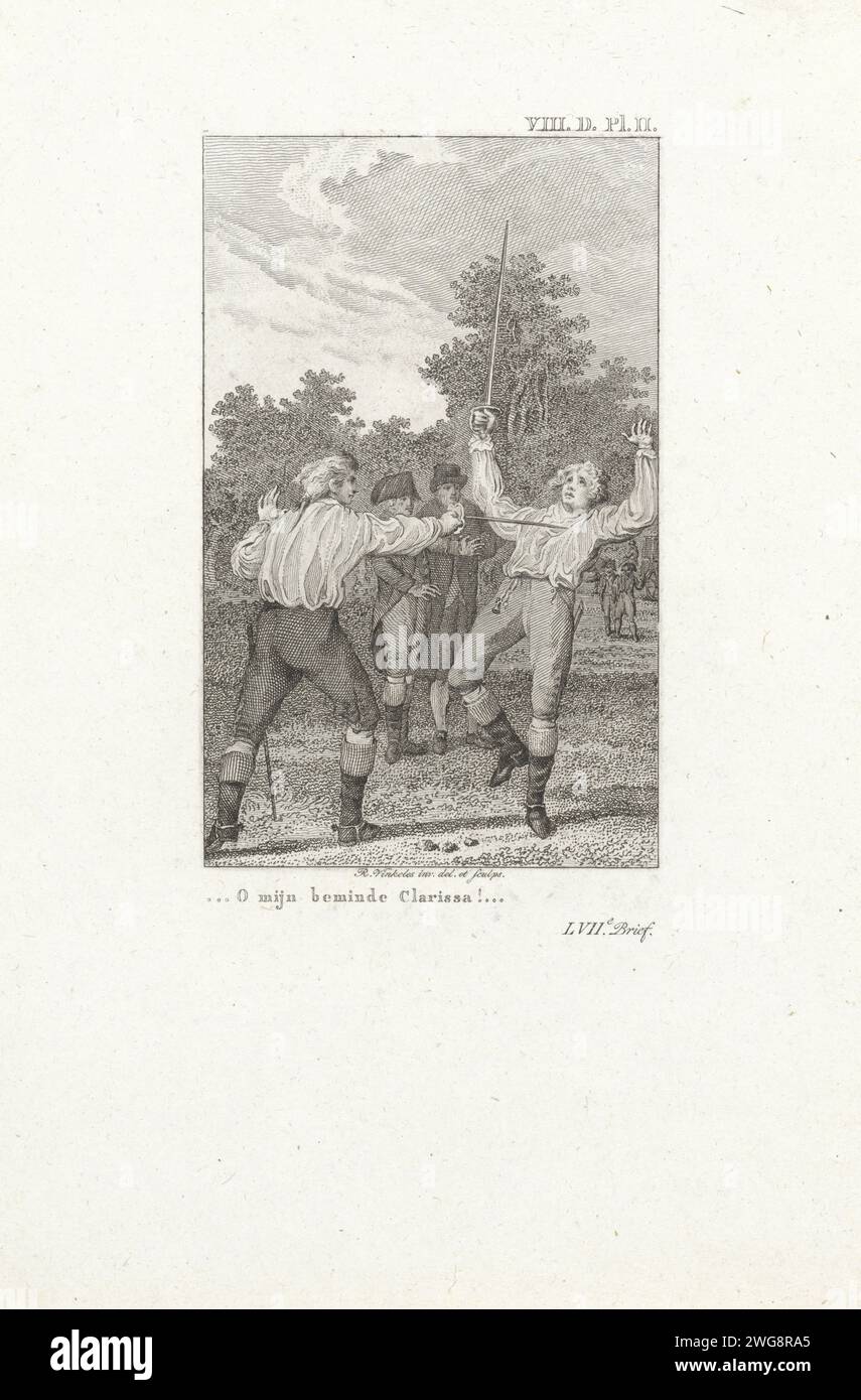 Dual fight on the Bosrand, Reinier Vinkeles (I), 1805 print Two men ...