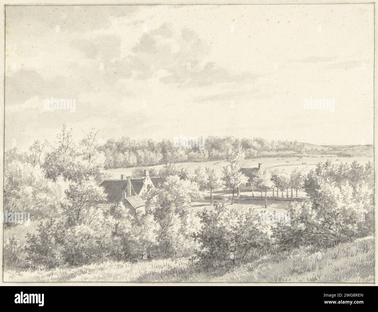 Landscape, Gerrit Jan Michaëlis, 1785 - 1857 drawing paper. chalk brush ...