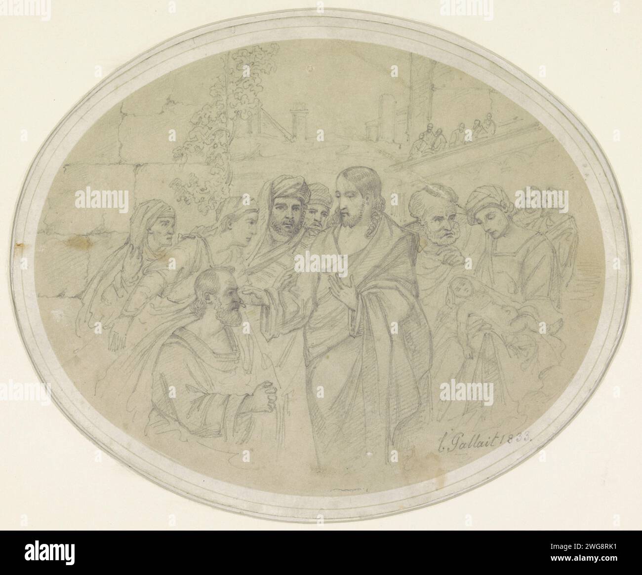 Christ heals a blind one, Louis Gallait, 1833 drawing paper. pencil ...
