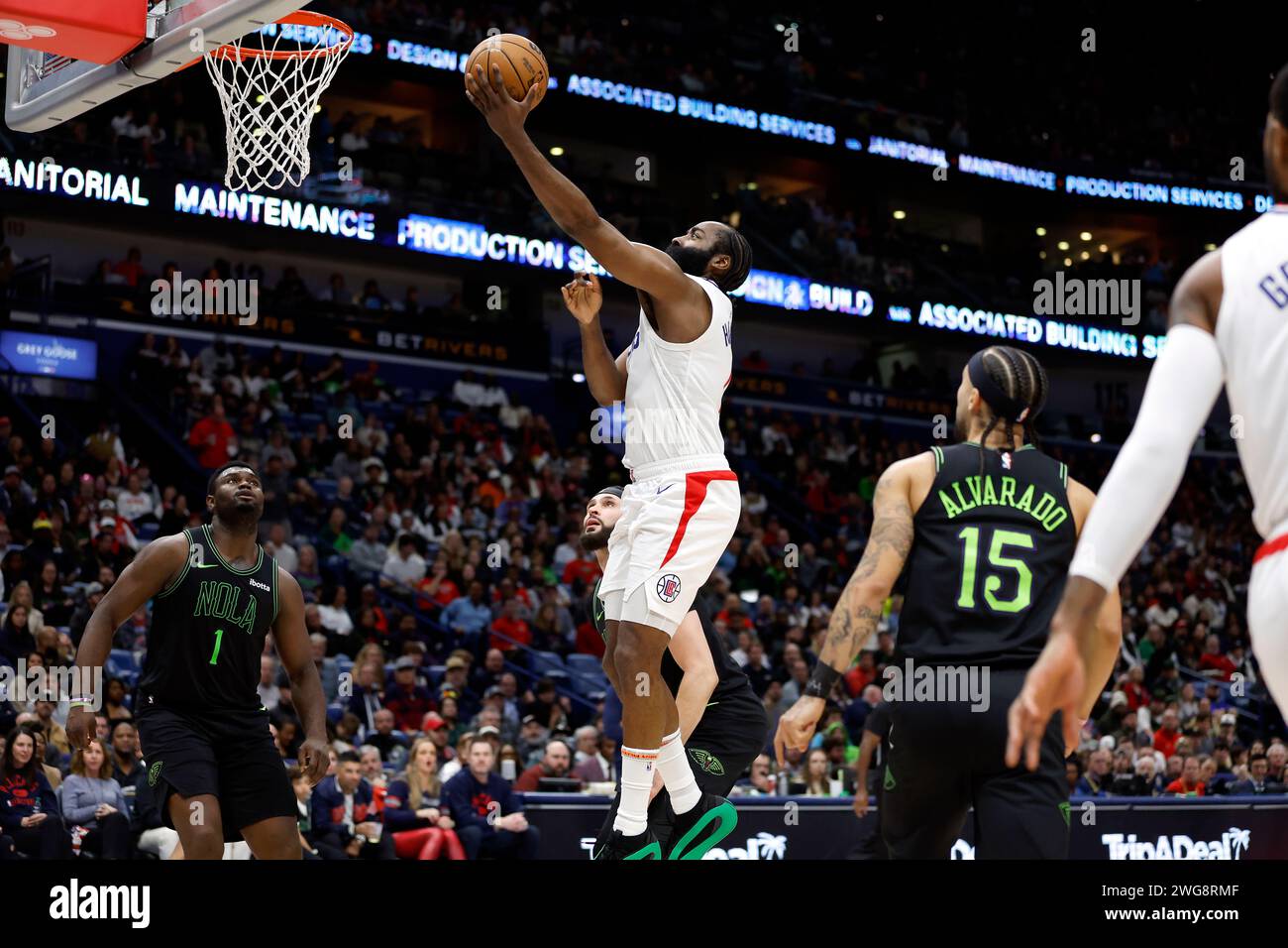 Los Angeles Clippers guard James Harden (1) in the first half of an NBA ...