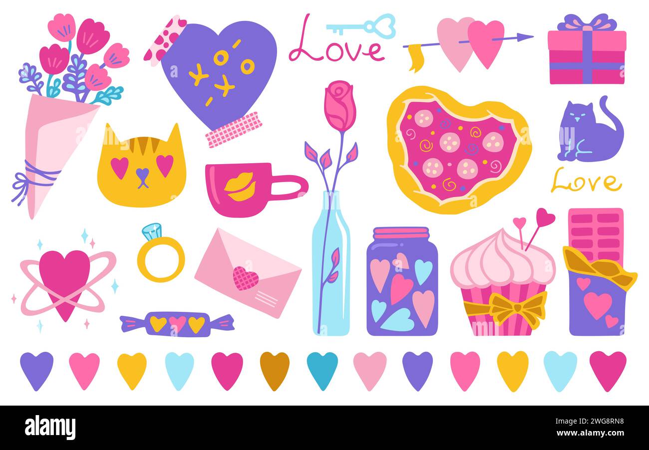 Valentines Day set with gift and other romantic elements, white ...