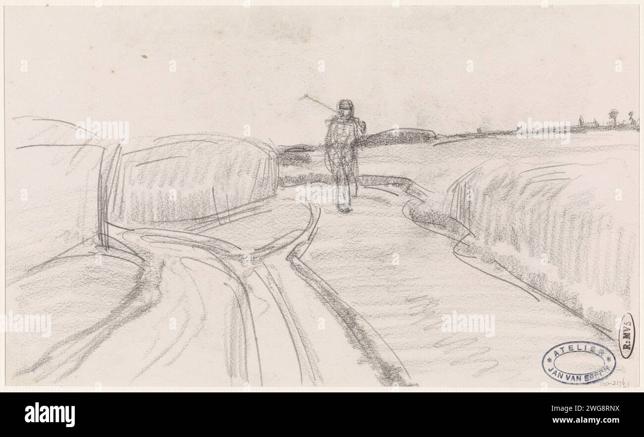 Boer between Velden, Jan van Essen, 1864 - 1936 drawing paper. chalk ...