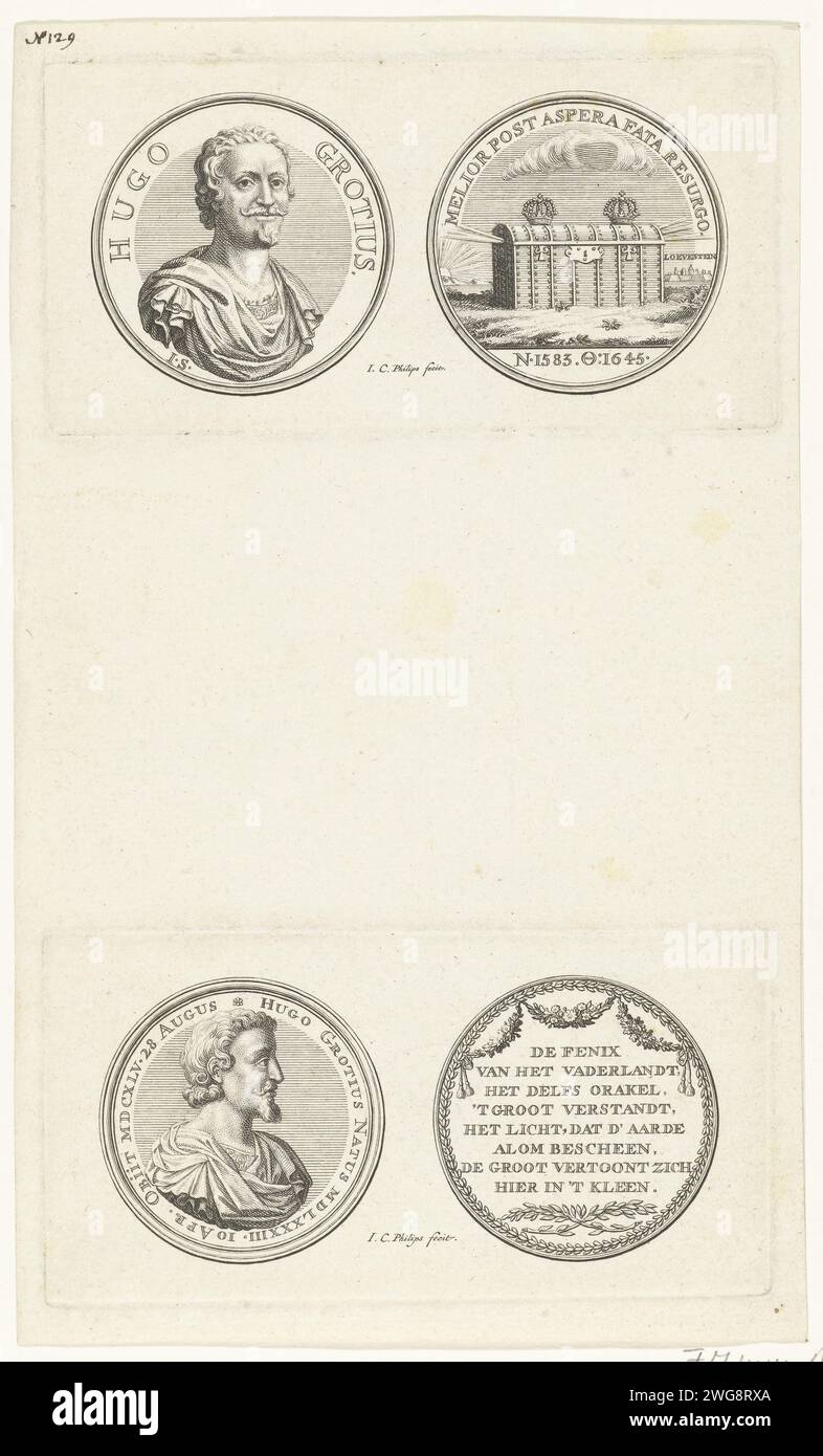 Two tokens in honor of Hugo de Groot, 1645, 1710 - 1775 print Two ...