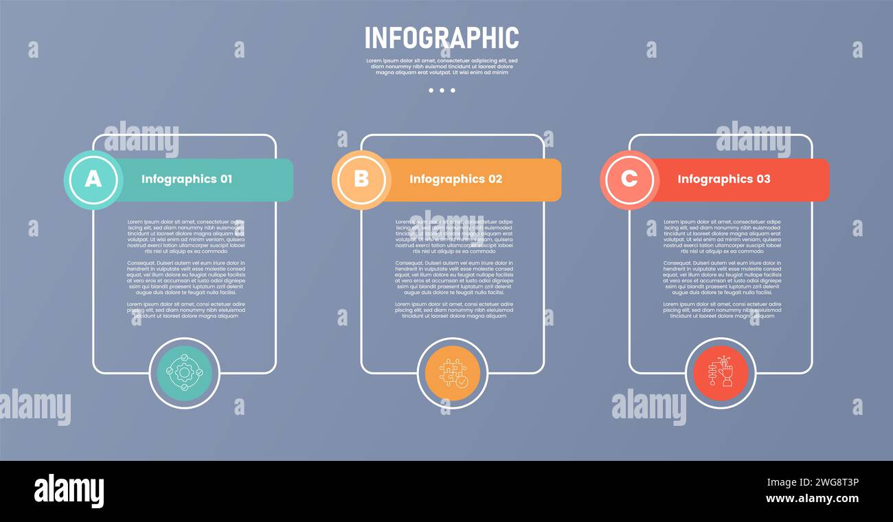 3 point stage or step infographic template with table box container ...