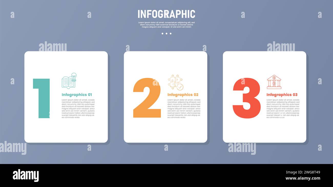 3 point stage or step infographic template with table box container big ...