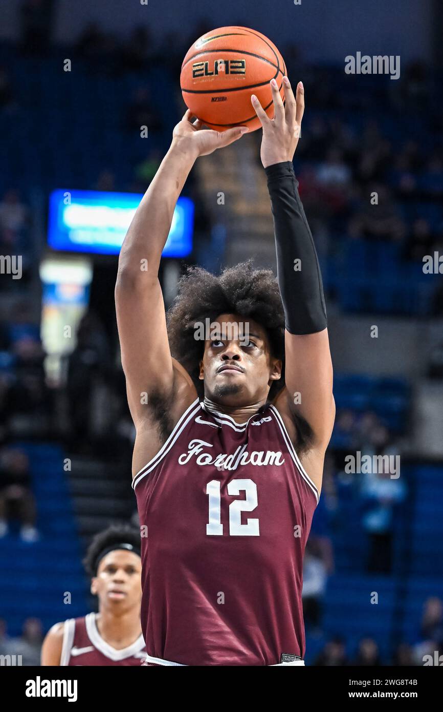 FEBRUARY 03, 2024: Fordham Rams forward Elijah Gray (12) takes a free ...