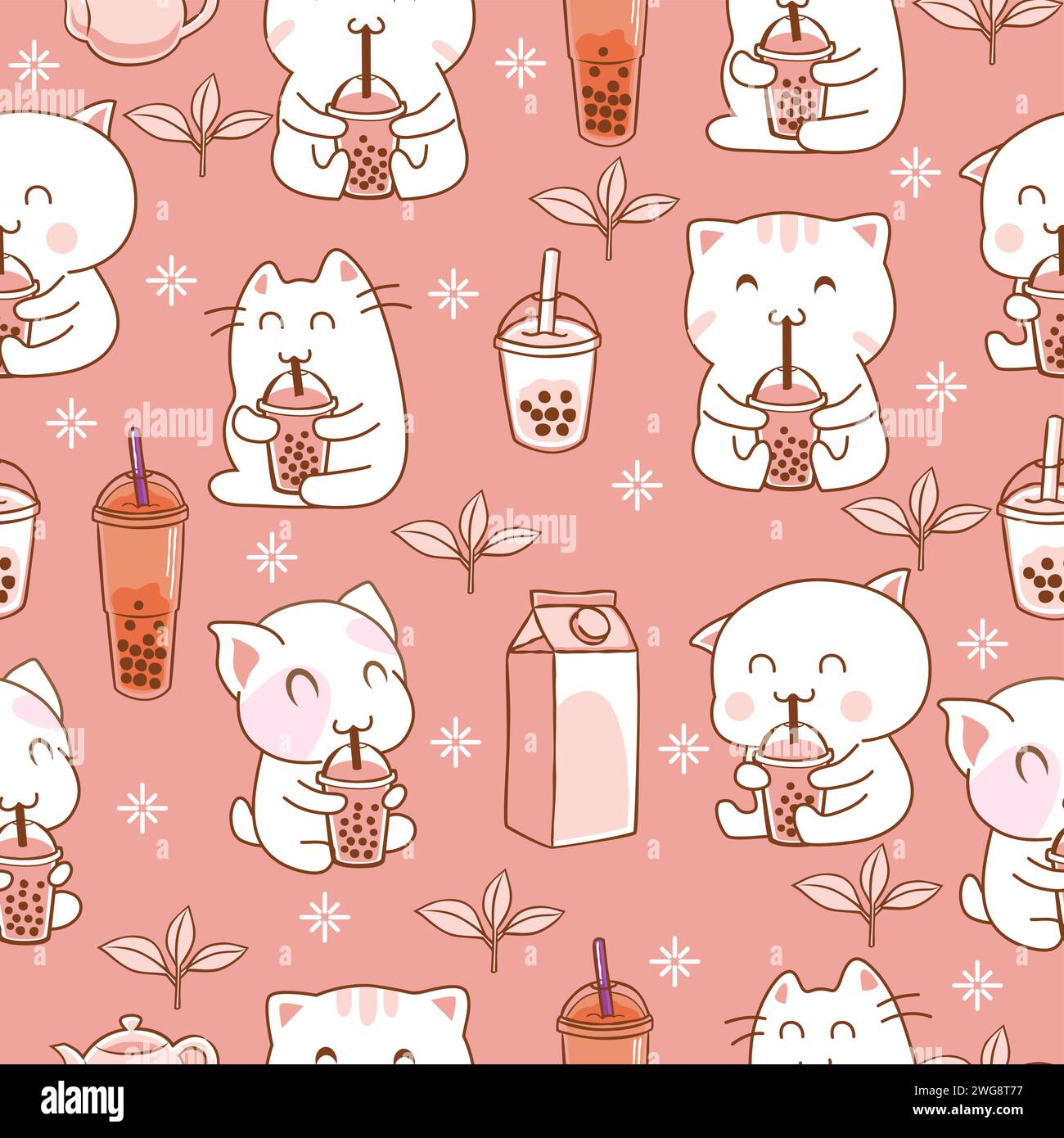 Boba Bubble Milk Mascot Kawaii Seamless Pattern Vector Design Stock ...