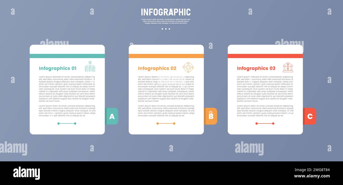 3 point stage or step infographic template with table box container ...