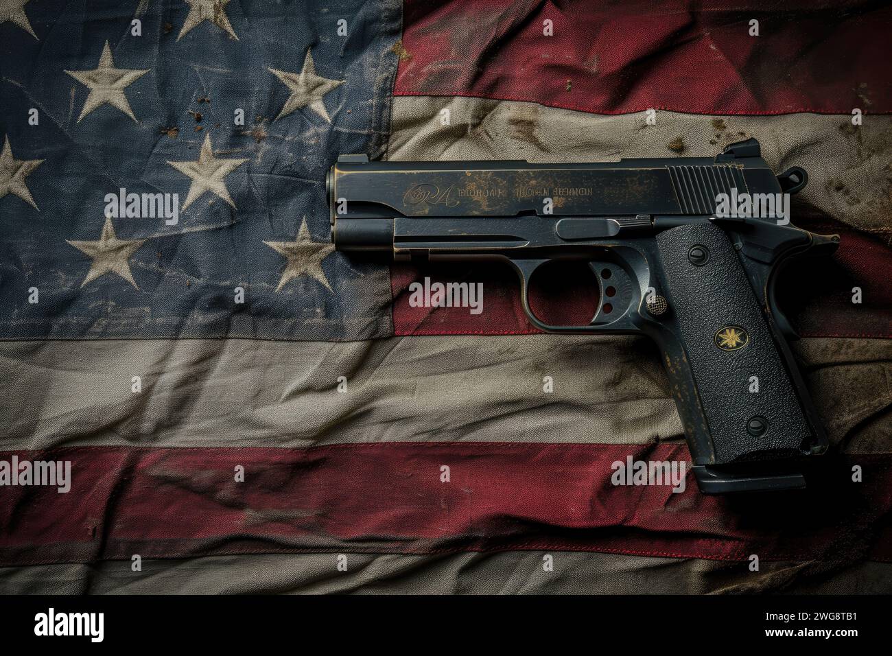 Gun as symbol of american lifestyle and right to have a gun. Pistol on ...