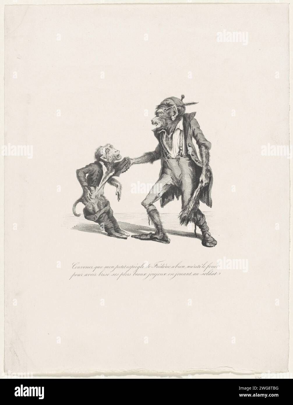 Two monkeys, 1830, Anonymous, 1830 - 1831 print Cartoon with King ...