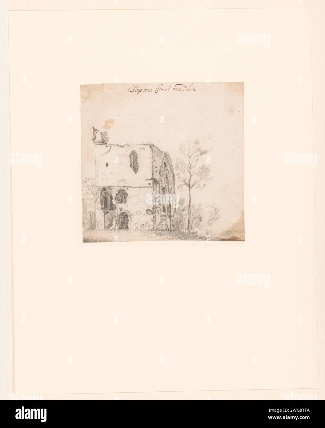 View of the ruin of the house in Velsen, Anonymous, 1675 - 1750 drawing ...