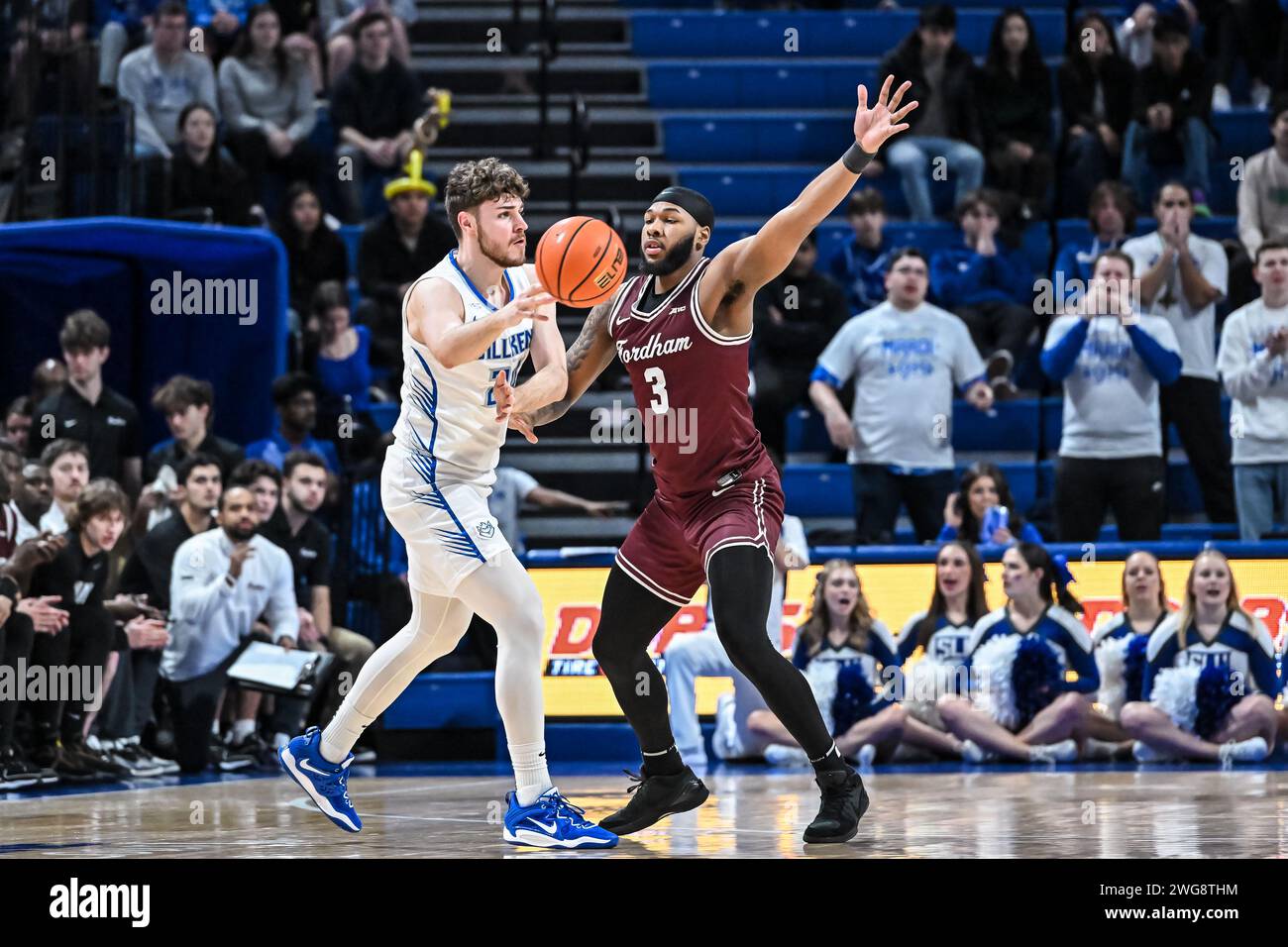 FEBRUARY 03, 2024: The defense of Fordham Rams guard Jahmere Tripp (3 ...