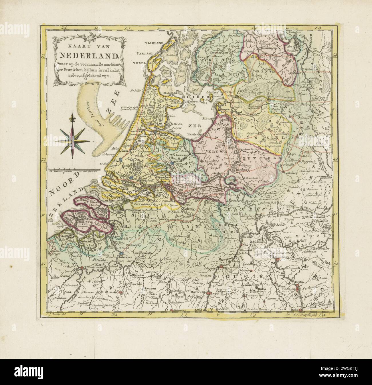 Map of the Netherlands with the march routes of the French army, 1792 ...
