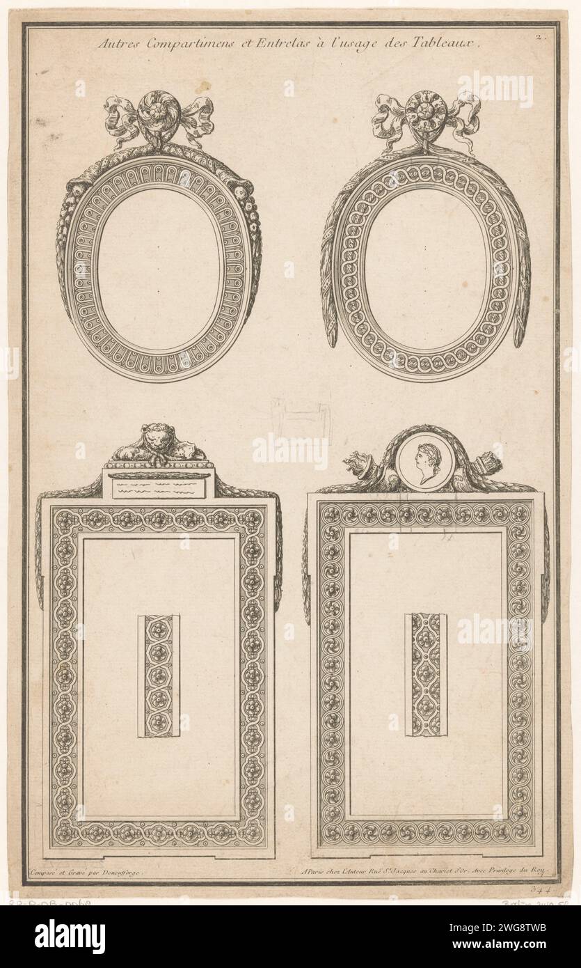 Oval and rectangular frames, 1763 print Two oval frames with horns of abundance and garlands ...