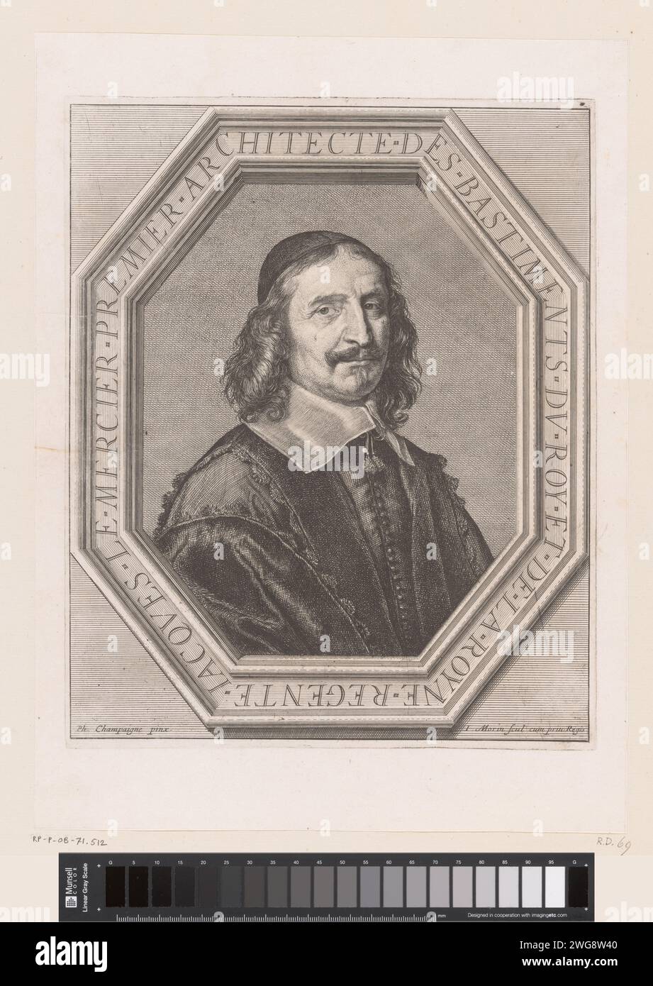 Portret van Jacques Lemercier, Jean Morin, after Philippe de Champaigne ...