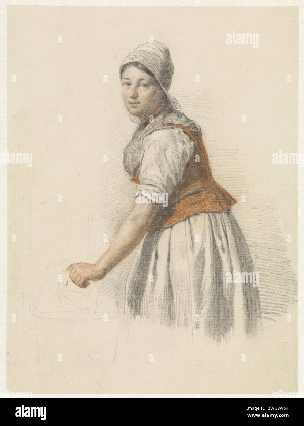 Standing woman with bucket, to the left, Christiaan van Geelen jr ...
